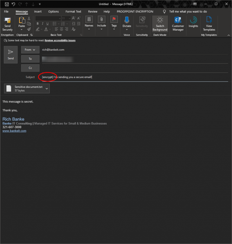 Proofpoint – How to send an encrypted email – Banke IT Consulting Knowledgebase